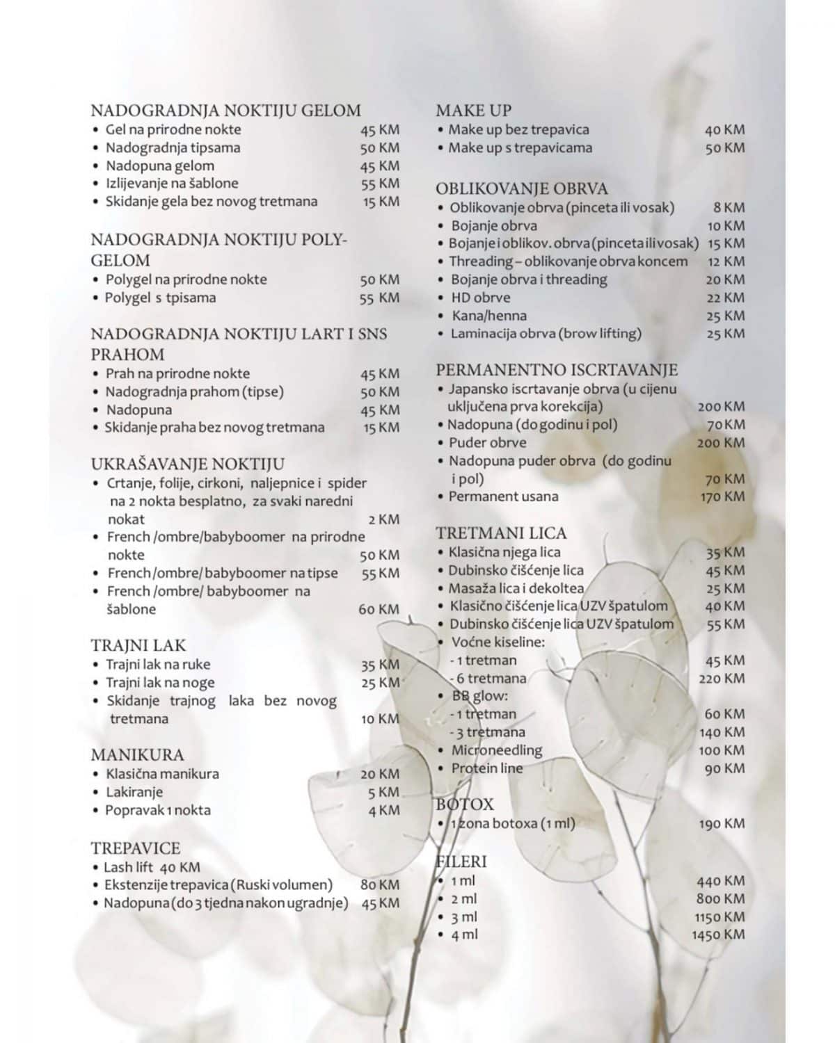 Korigirani cjenik usluga · Salon Ljepote Infinia | Edukacijski Centar ...