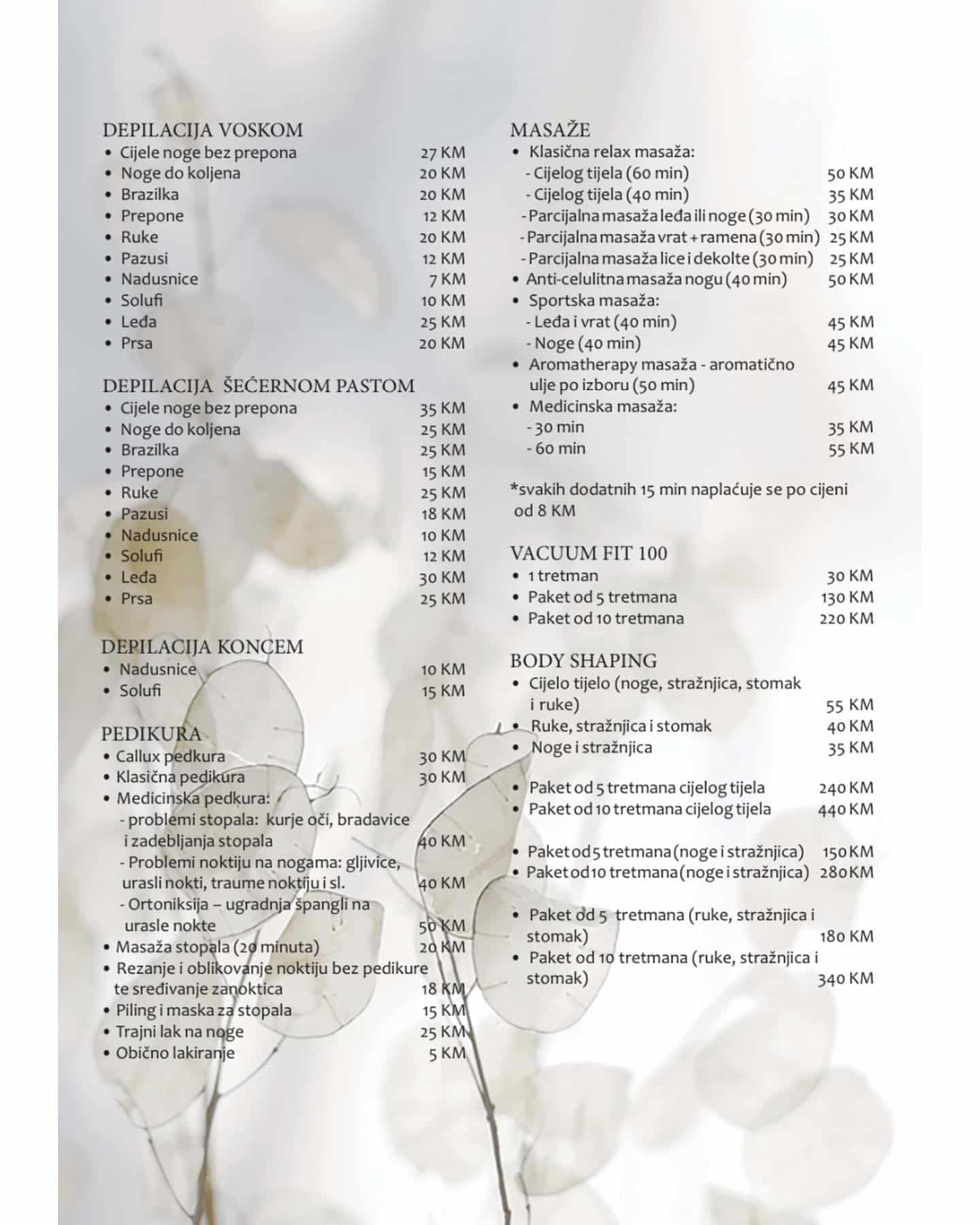 Korigirani cjenik usluga · Salon Ljepote Infinia | Edukacijski Centar ...