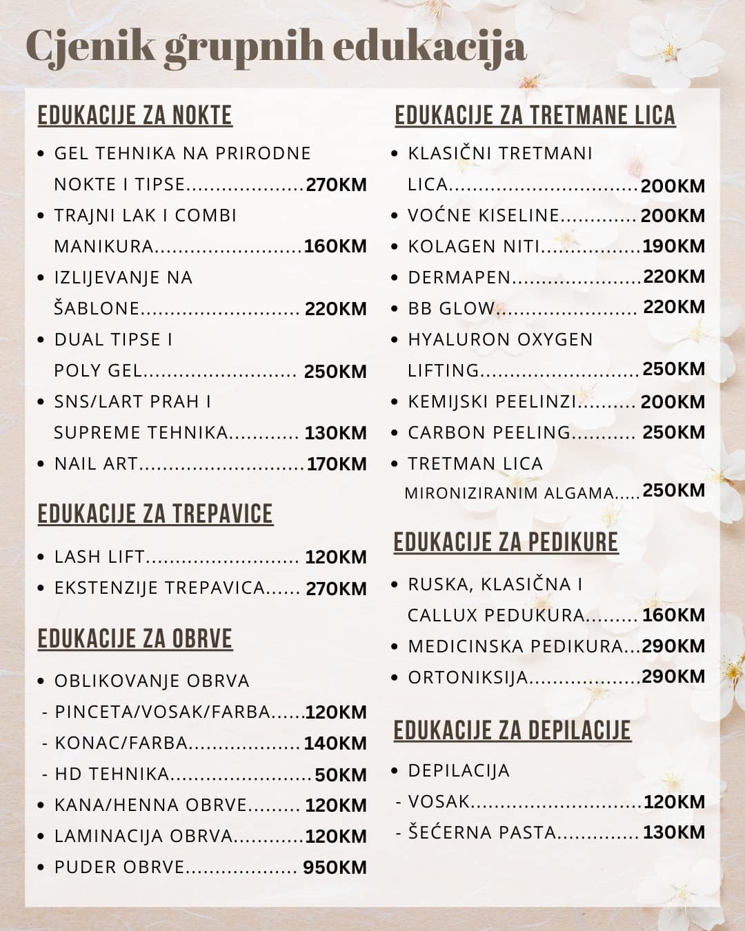 Cjenik edukacija · Salon Ljepote Infinia | Edukacijski Centar Infinia ...